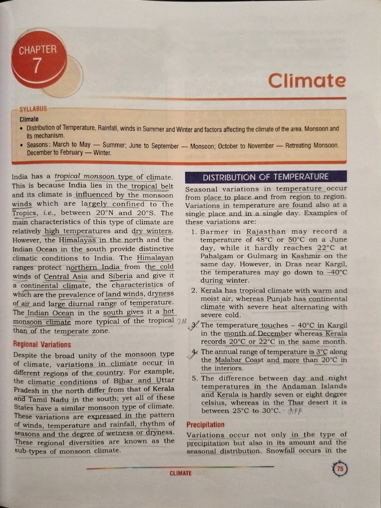 Geography Climate Class 10 | PDF | Monsoon | Rain