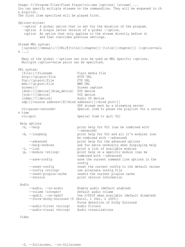 VLC Help | PDF | Streaming Media | Command Line Interface