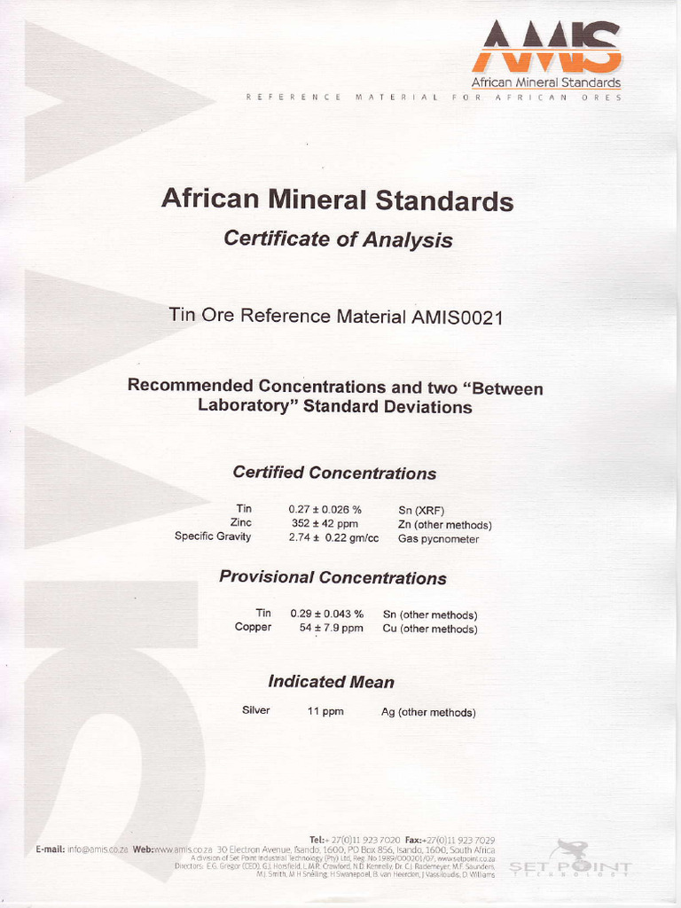 Tin Ore Reference Material Analysis | PDF | Tin | Chemical Substances