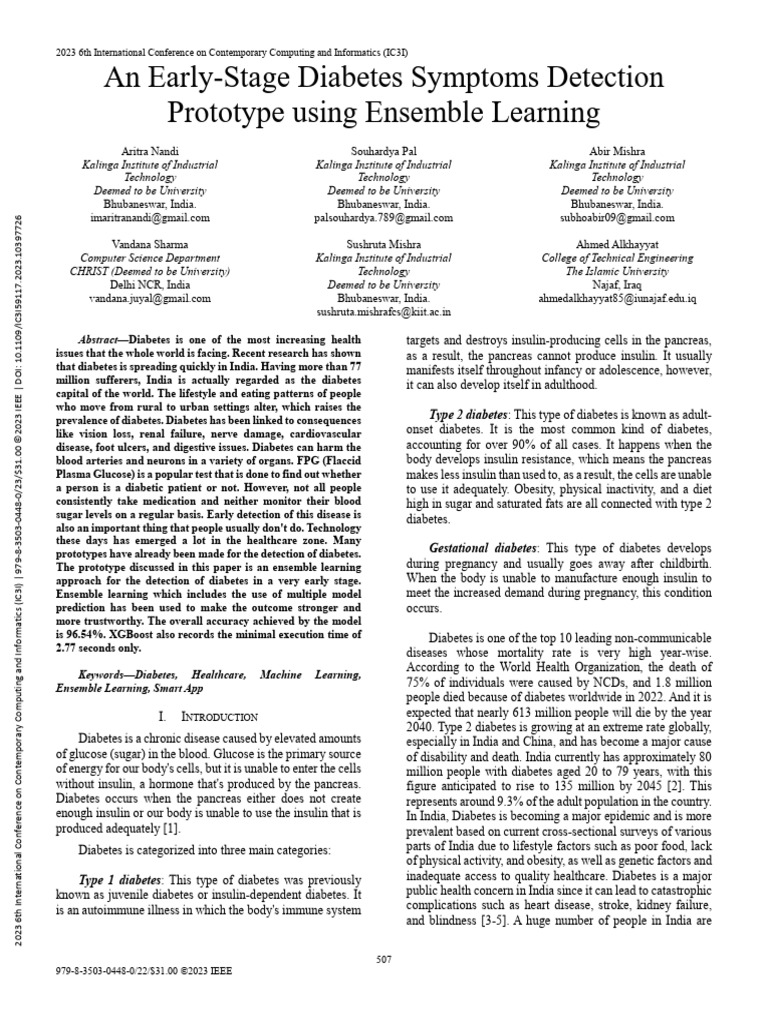 3 an Early-Stage Diabetes Symptoms Detection Prototype Using Ensemble ...