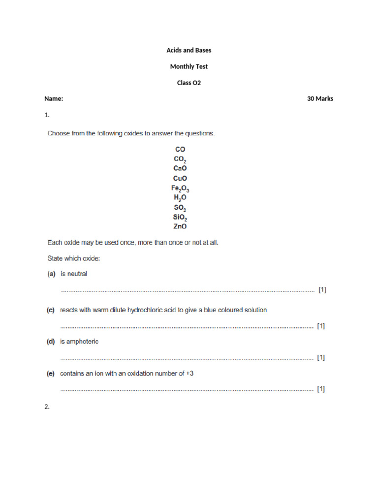 Acids and Bases Test | PDF