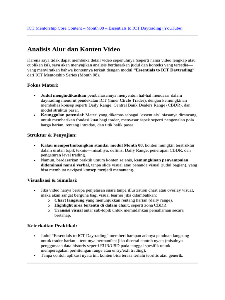 Essentials To ICT Daytrading | PDF