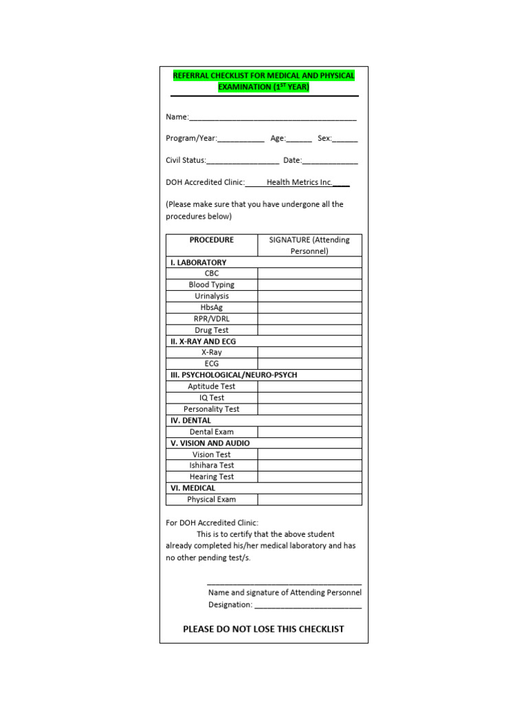 Maritime Medical Examination Checklist | PDF