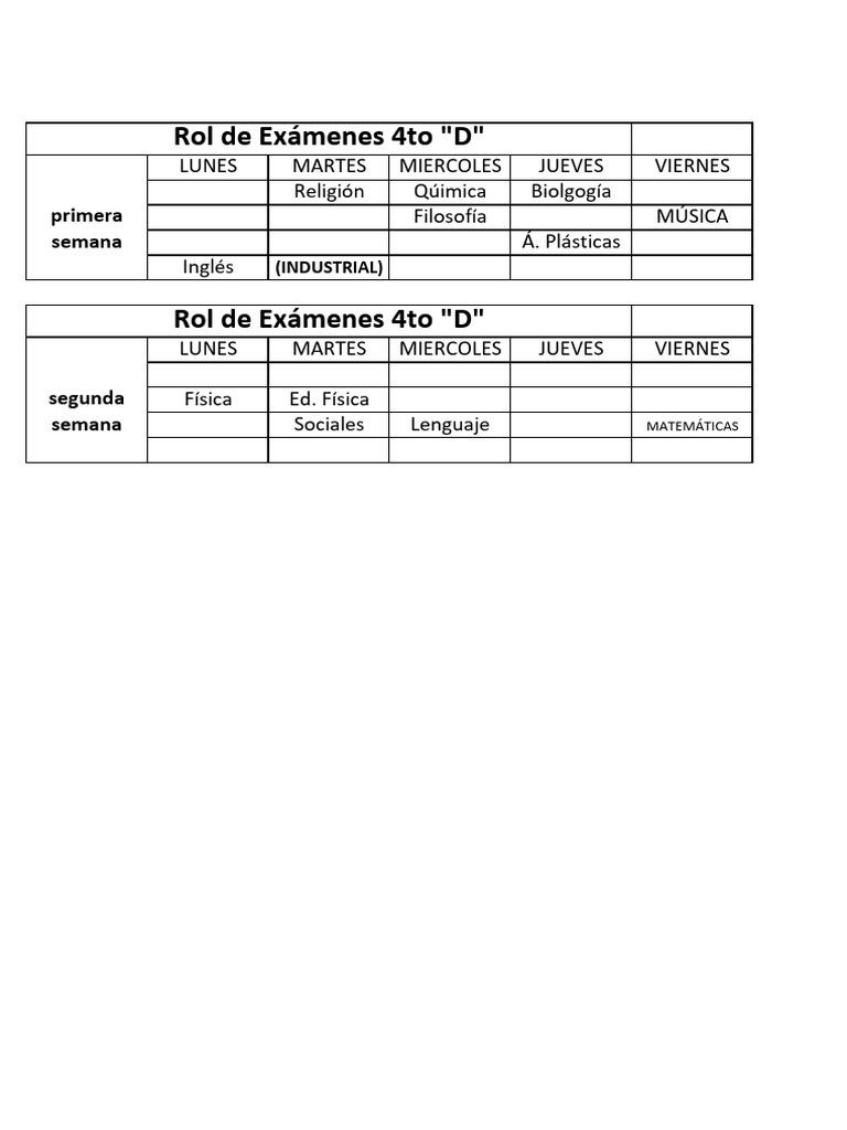 Rol de Examenes 4to D | PDF