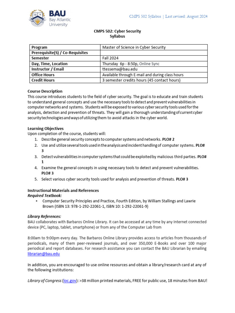 Fall 2024 CMPS 502 Cyber Security | PDF | Computer Security | Security