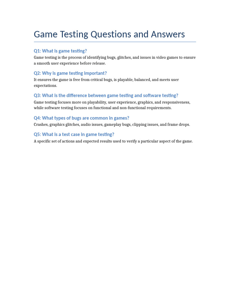 Game Testing Insights and FAQs | PDF