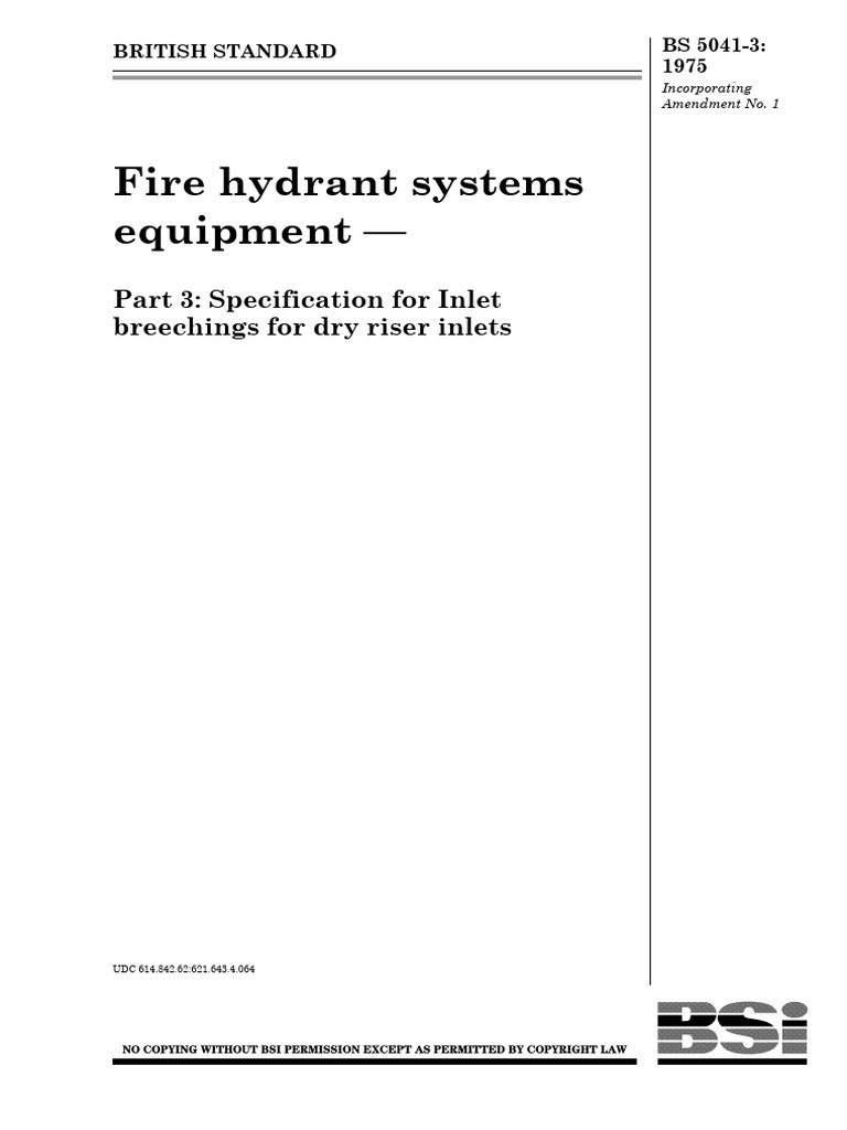 BS 5041-3:1975 Fire Hydrant Inlet Specs | PDF | Pipe (Fluid Conveyance)