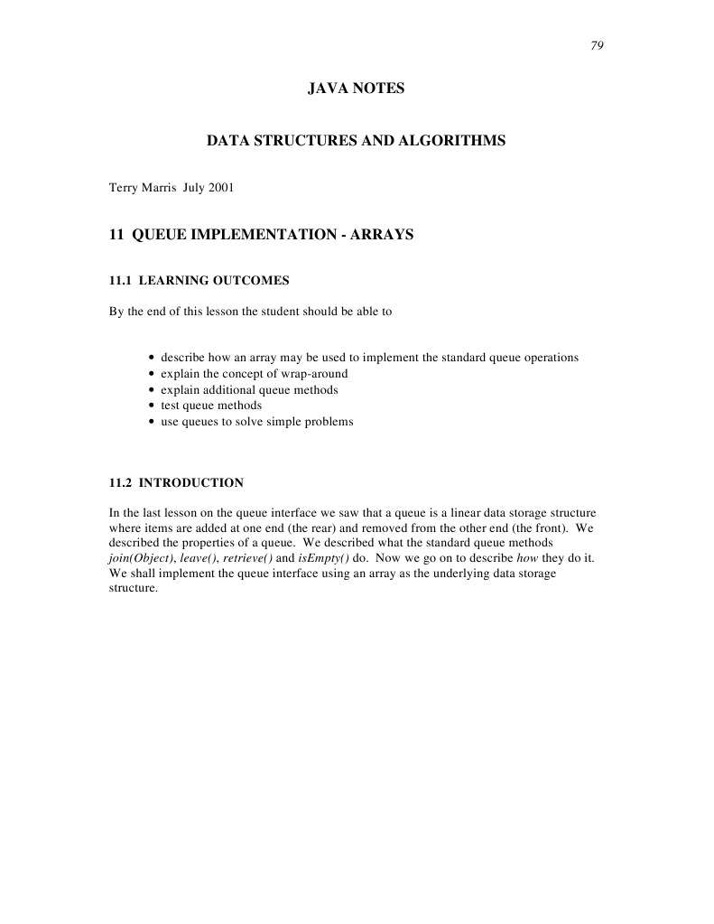 Java Notes: 11.1 Learning Outcomes | Download Free PDF | Queue ...