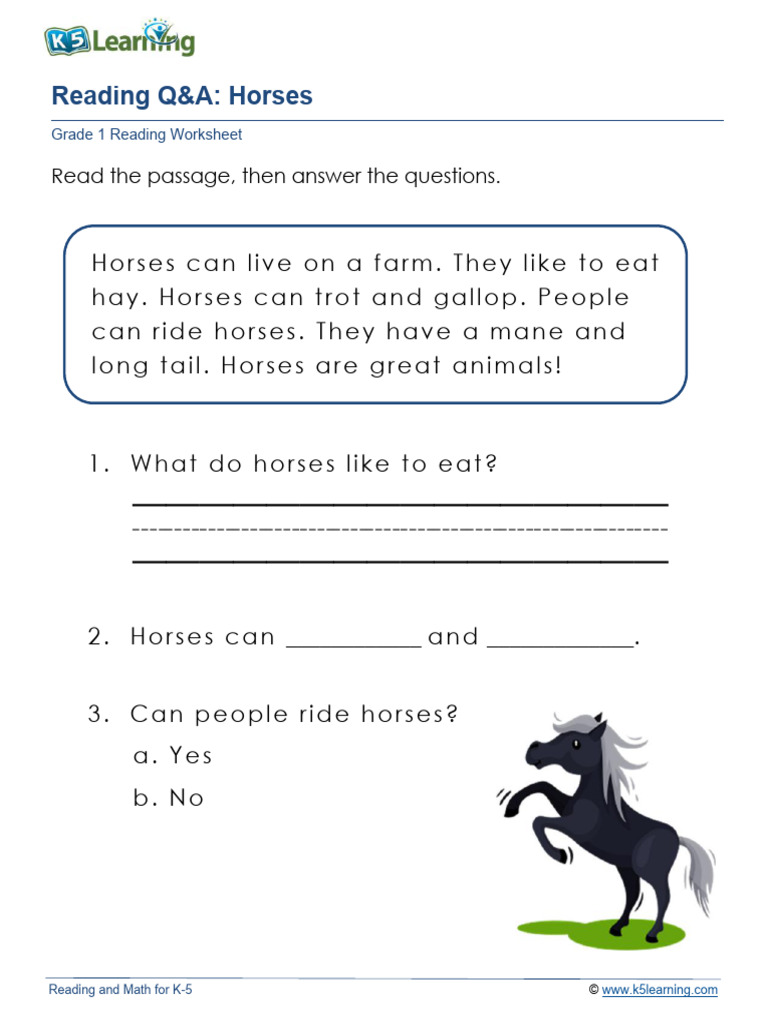 Grade 1 Reading Q&A: Horses | PDF
