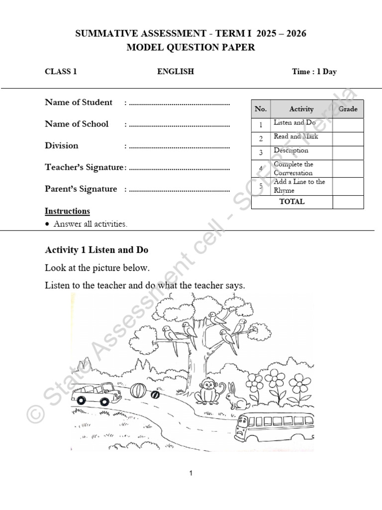 STD 1 English - Scert Model 2025 PDF | PDF