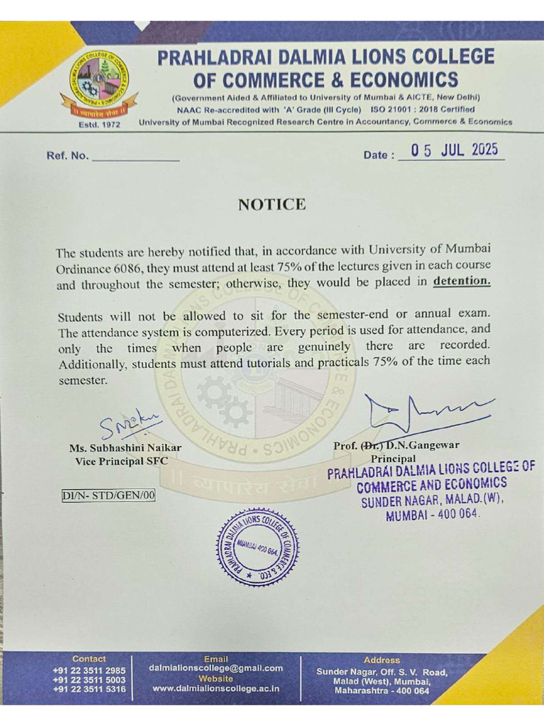 Attendance Notice 2025 26 | PDF