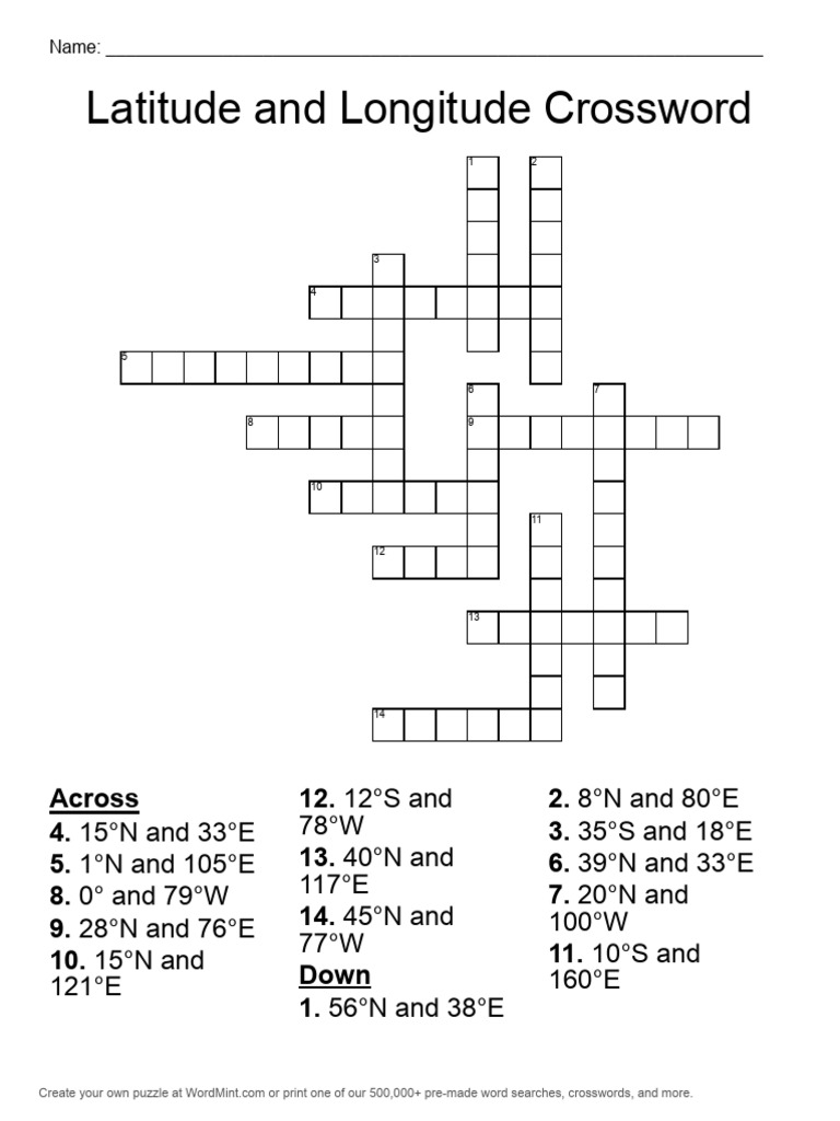 Latitude and Longitude Crossword 12a605 61632374 | PDF