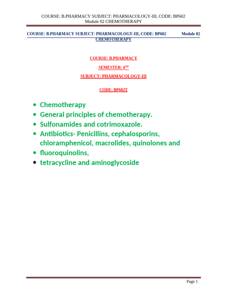 B.Pharmacy Pharmacology III: Chemotherapy | PDF | Penicillin | Beta ...