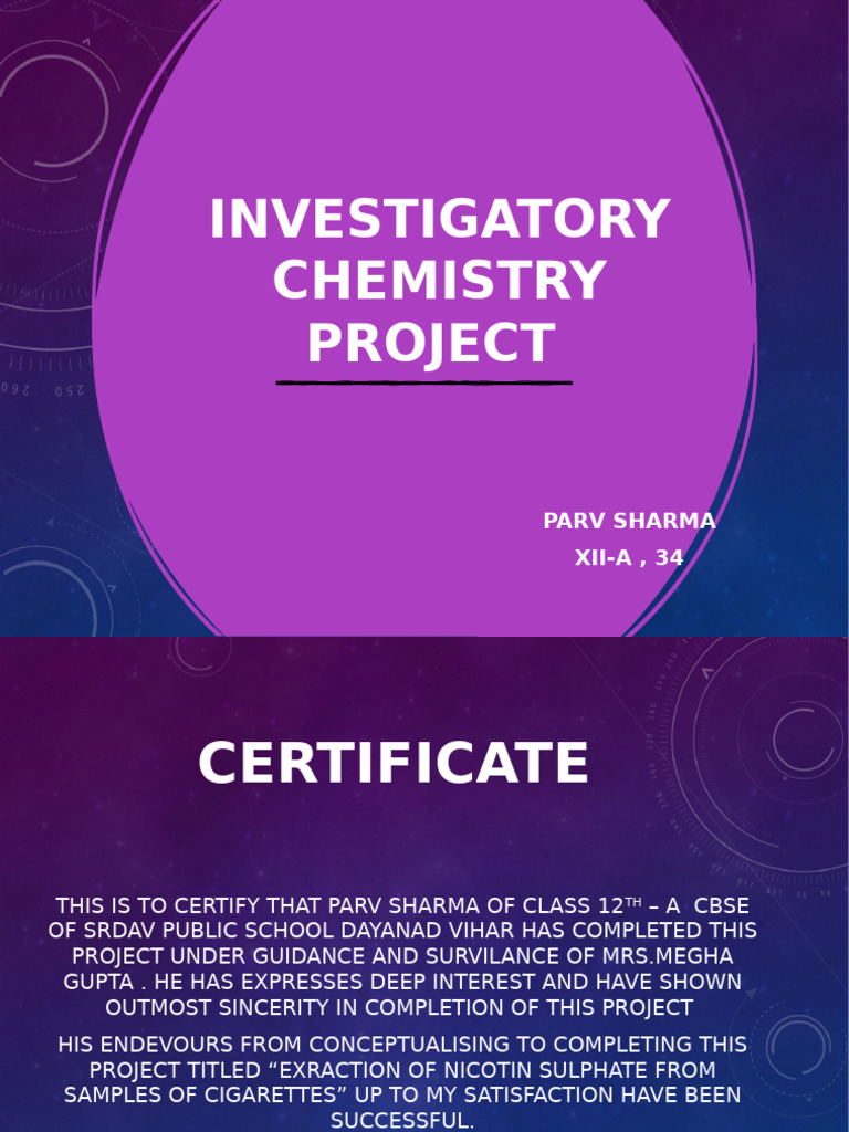 Investigatory Chemistry Project | PDF | Cigarette | Tobacco