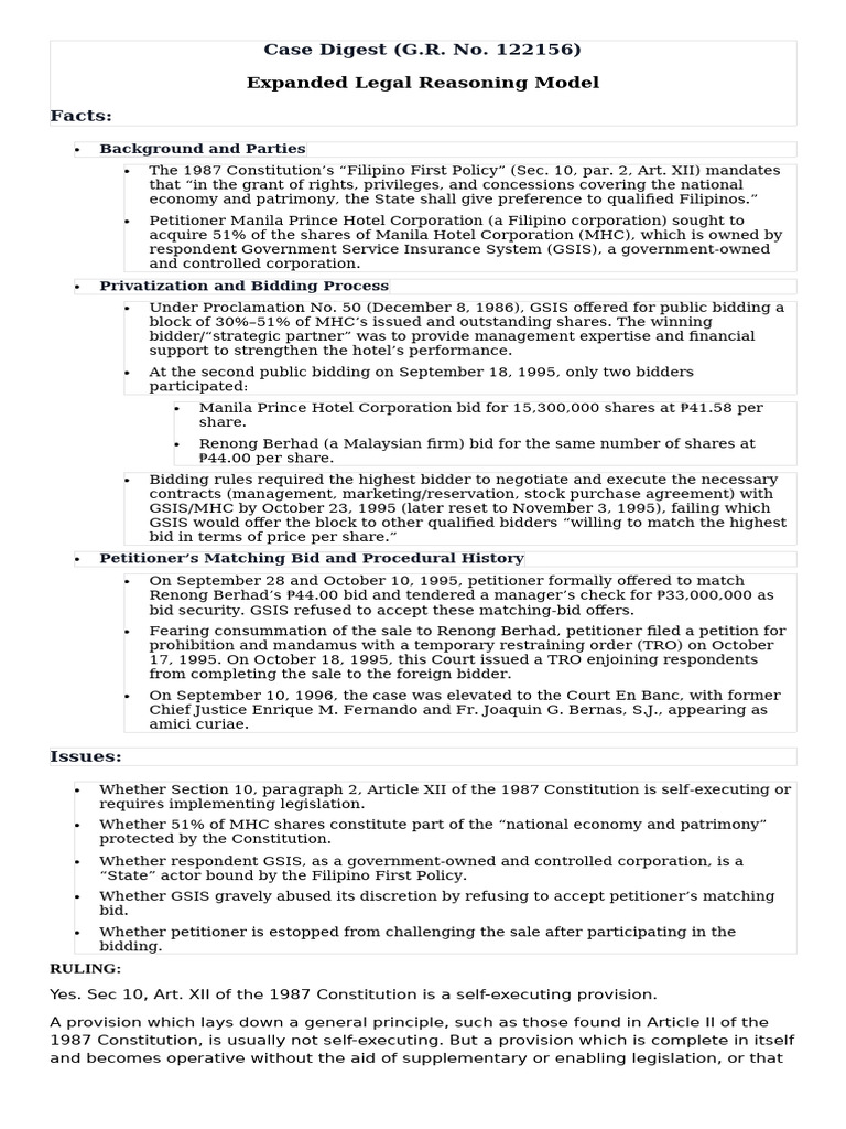 Manila Prince Hotel v. GSIS Case Digest | PDF | Legal Documents ...