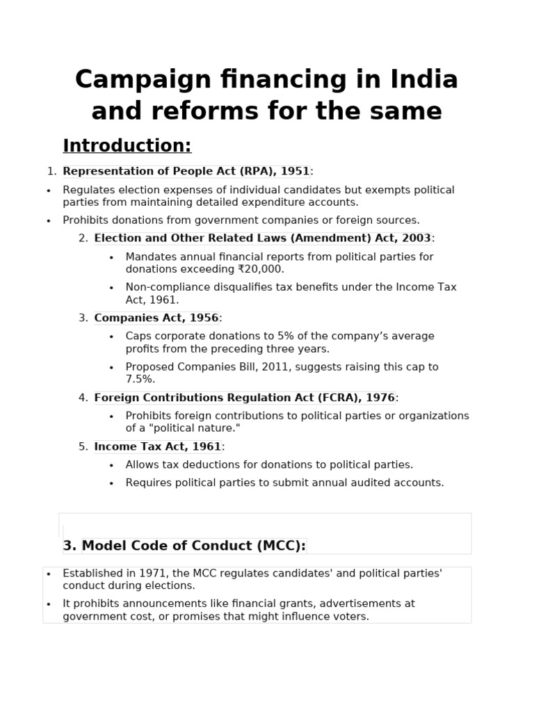 Campaign Financing in India and Reforms For The Same | PDF | Campaign ...
