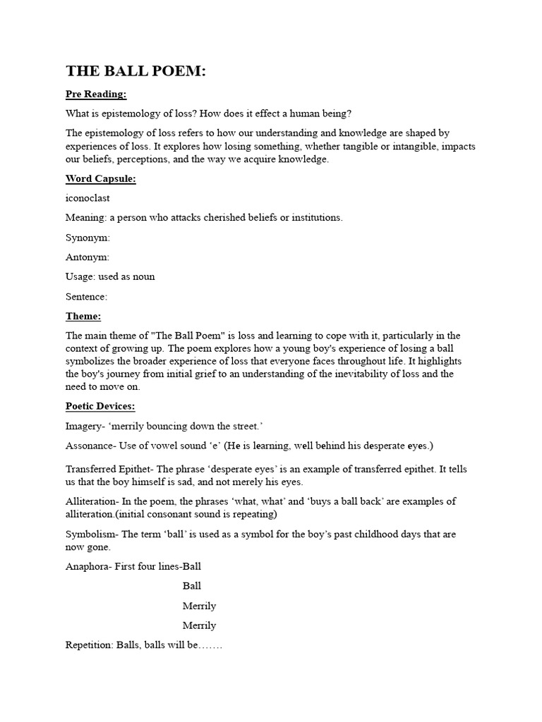 Understanding Loss in "The Ball Poem" | PDF | Poetry | Linguistics