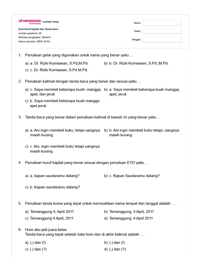 Soal Huruf Kapital dan Tanda Baca | PDF