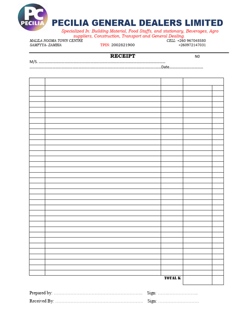 PECILIA General Dealers Receipt | PDF