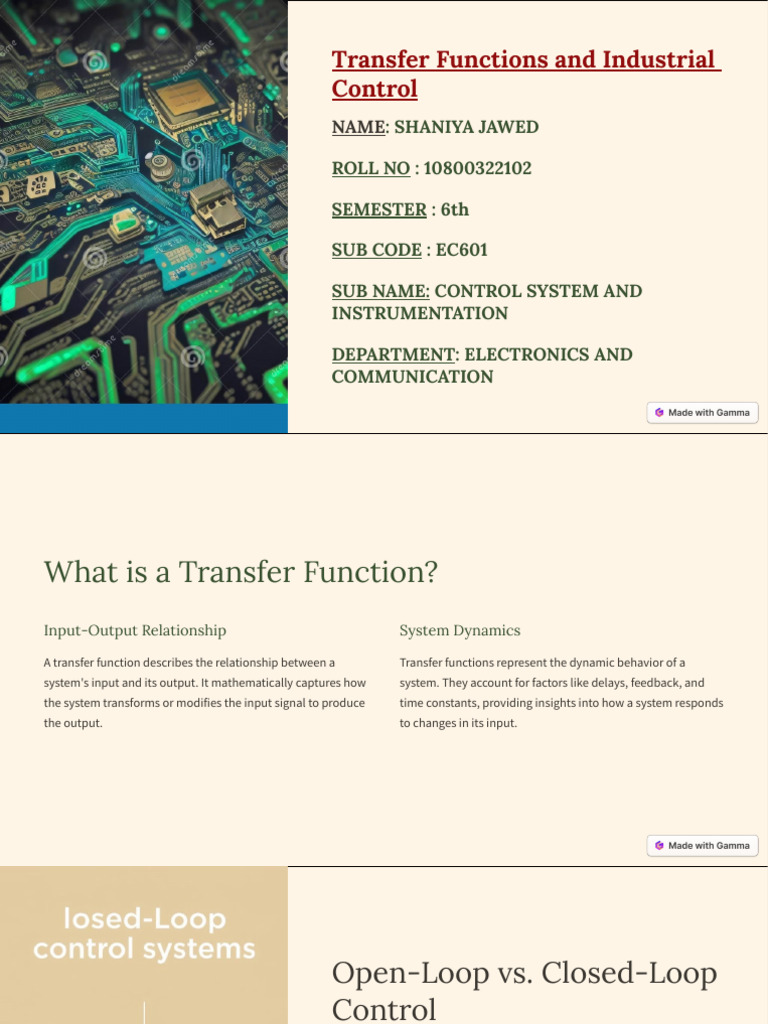 Transfer Functions and Industrial Control | PDF | Feedback | Control Theory
