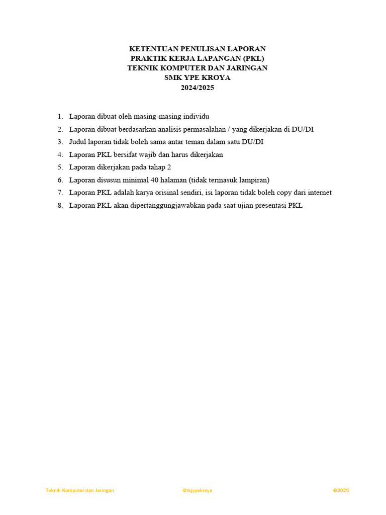 Format Laporan PKL TKJ 24-25 | PDF
