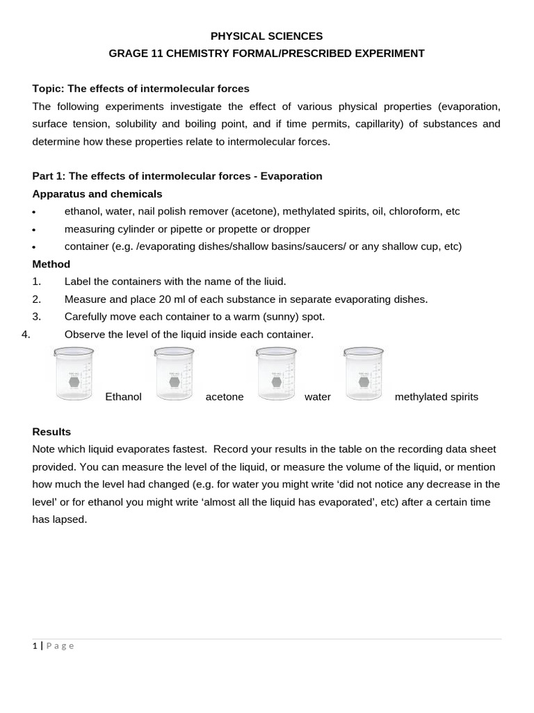 Intermolecular Forces: Grade 11 Experiments | PDF | Liquids | Solubility