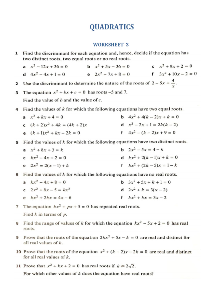 Quadratics - Ws 3 | PDF