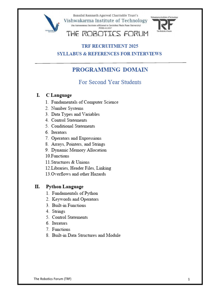 TRF Programming Syllabus 2025-26 | PDF | Pointer (Computer Programming) | Object Oriented ...