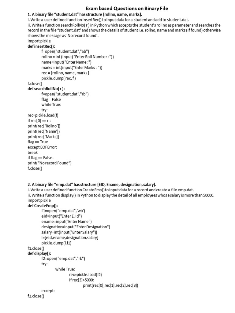 Binary File PYQ | PDF | Computing | Software Engineering
