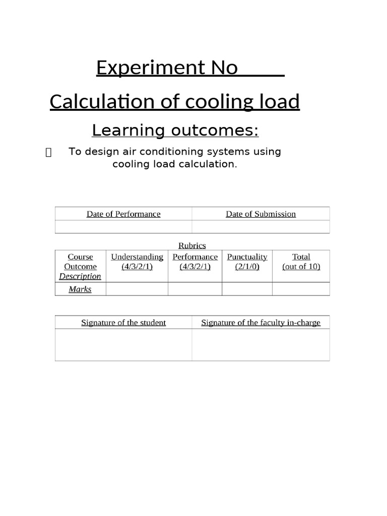 Cooling Load Calculation | PDF