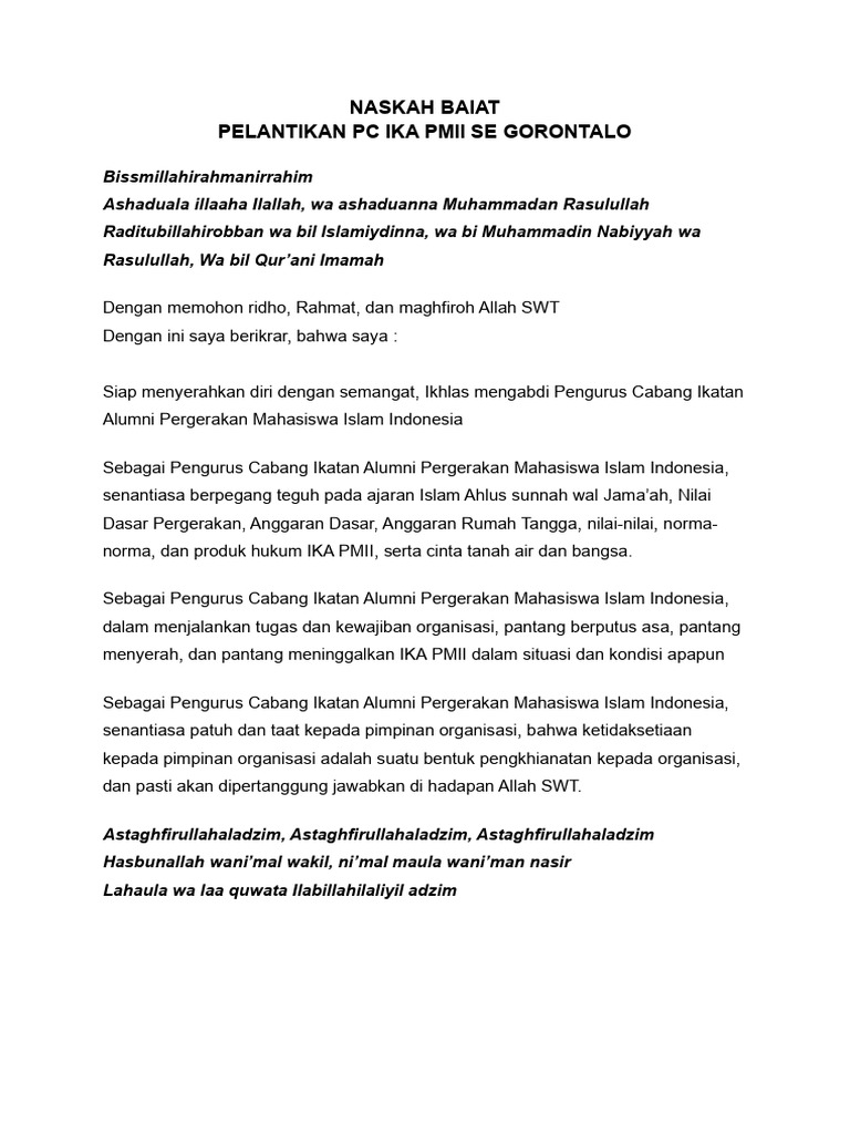 Contoh Naskah Baiat/pengukuhan/pelantikan | PDF