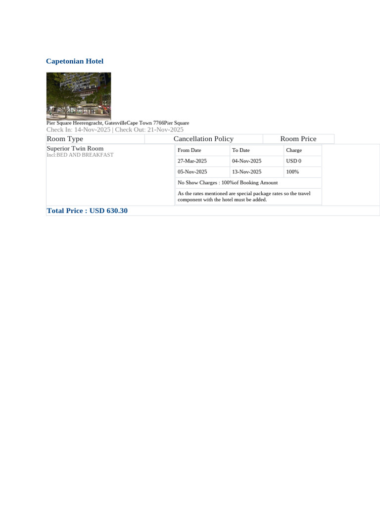 Capetonian Hotel Quotation | PDF