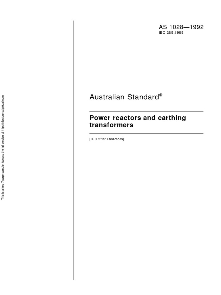 As 1028-1992 Power Reactors and Earthing Transformers | PDF ...