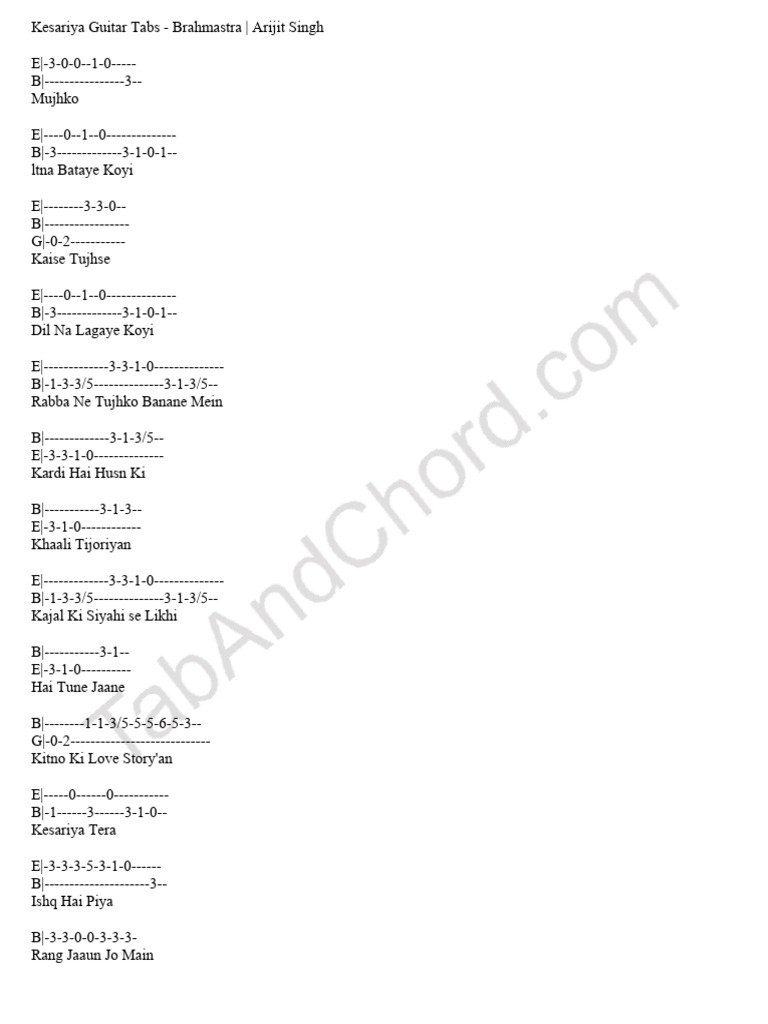 Kesariya Guitar Tabs and Chords | PDF