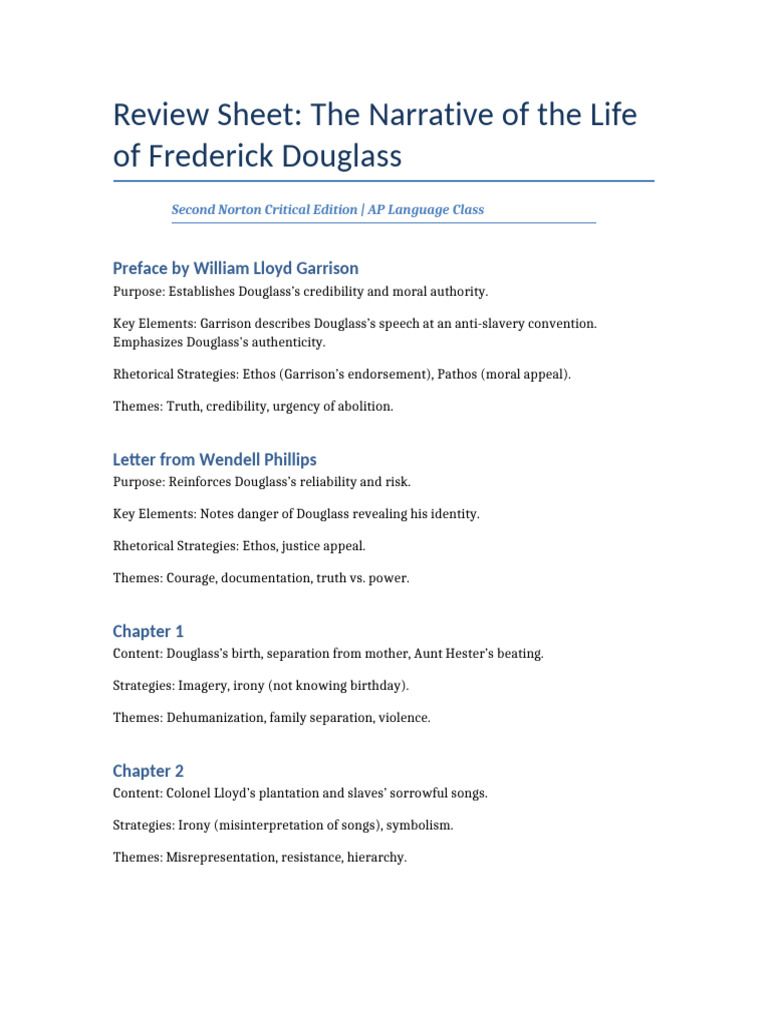 Frederick Douglass Review Sheet 2 | PDF