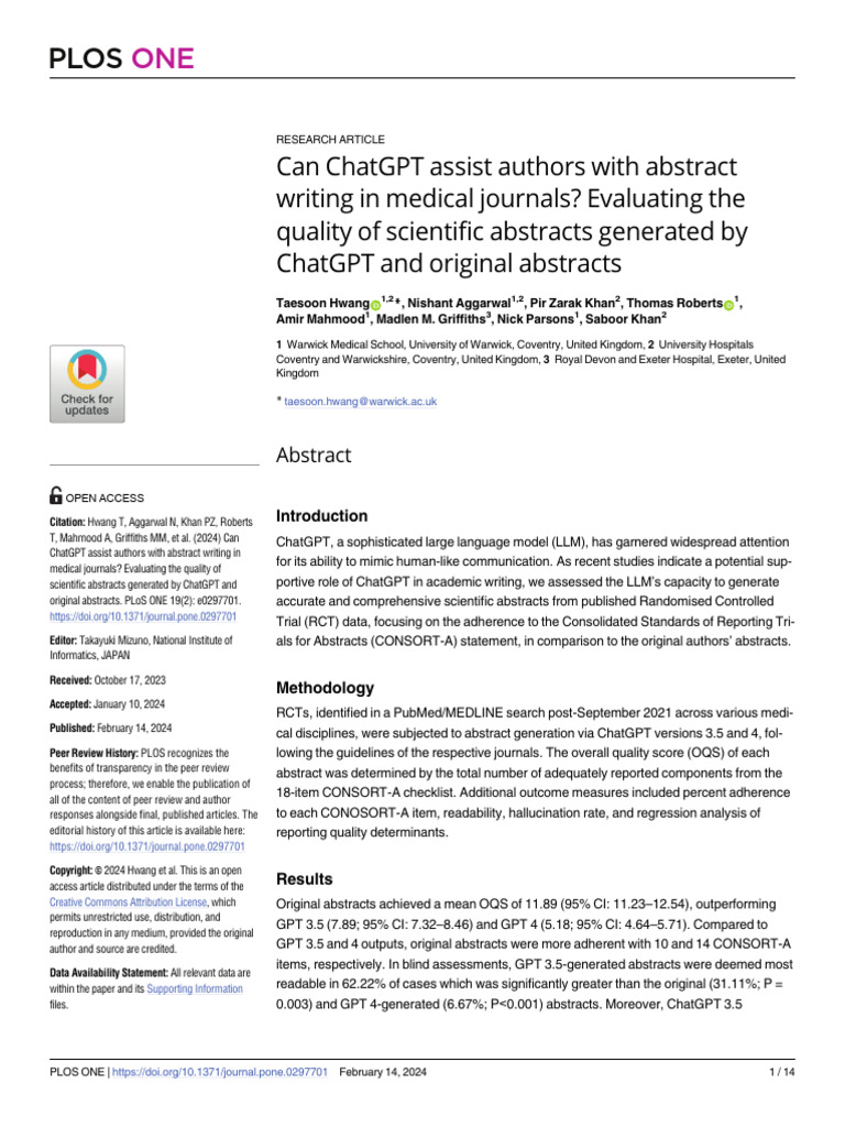 2 My Research 2 Can ChatGPT Assist Authors With Abstract Writing in ...