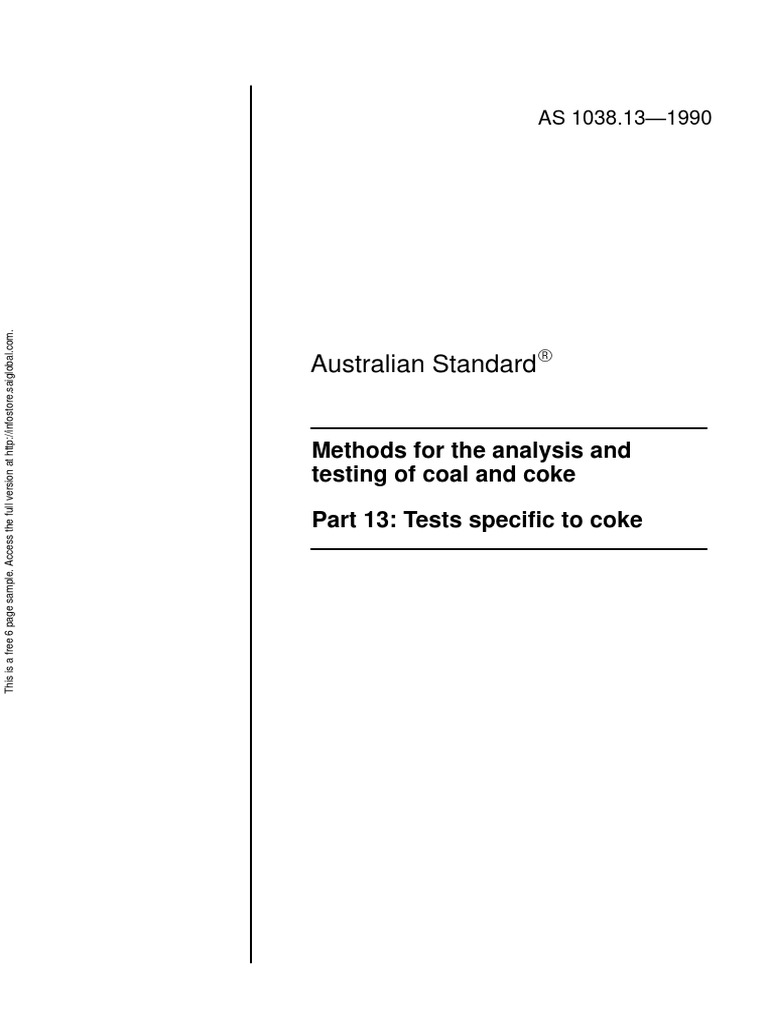 As 1038.13-1990 Coal and Coke - Analysis and Testing Tests Specific To ...