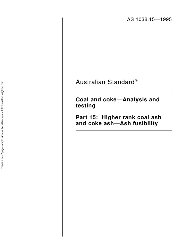 As 1038.15-1995 Coal and Coke - Analysis and Testing Higher Rank Coal ...