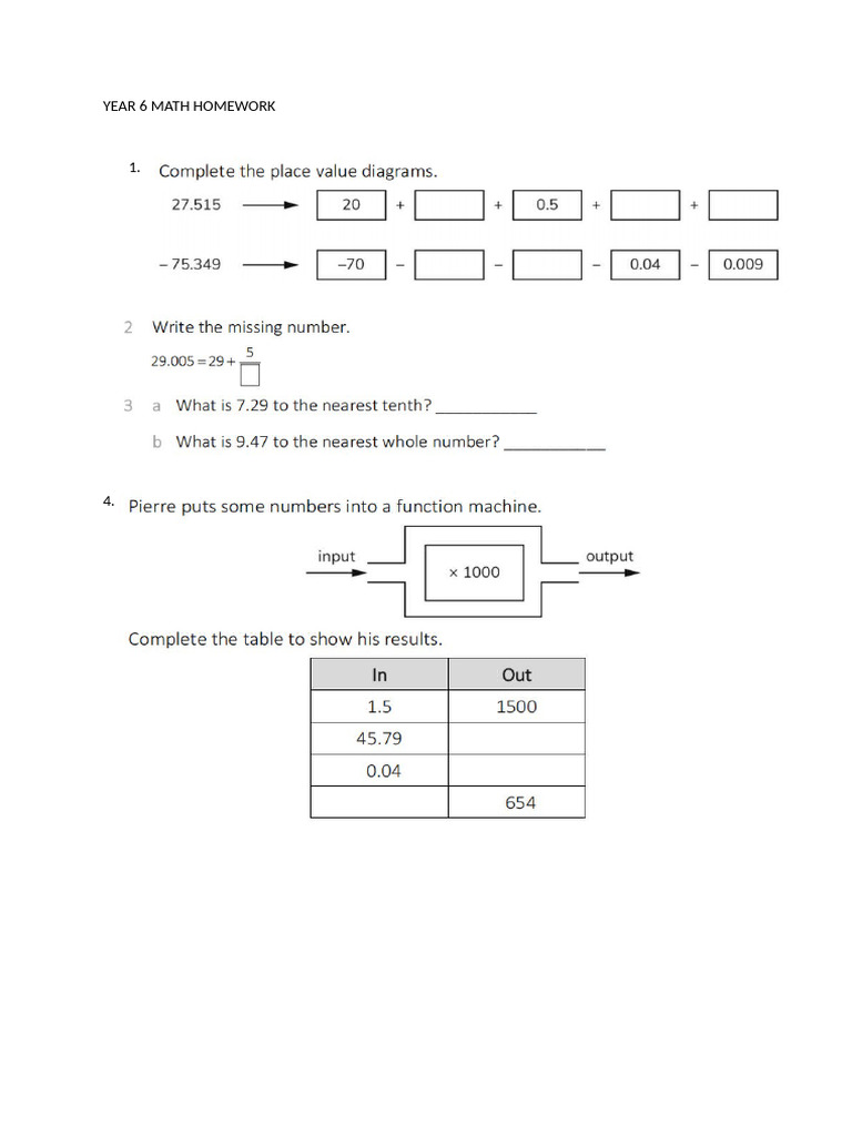 Year 6 Math Homework | PDF