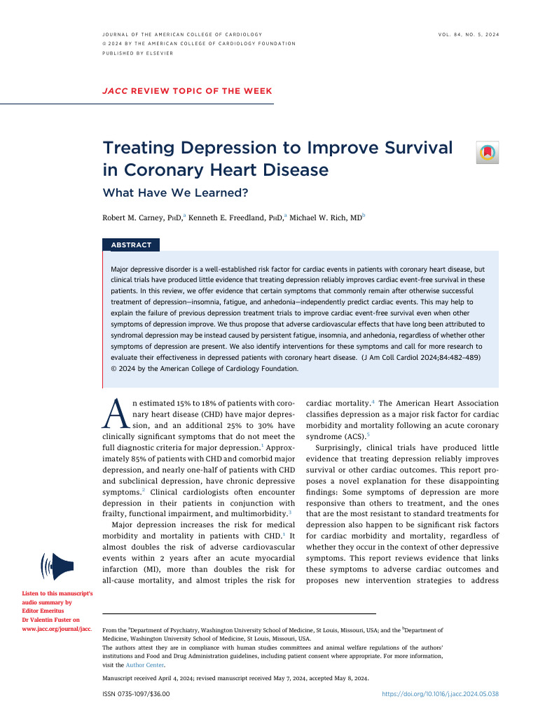 Treating Depression To Improve Survival | PDF | Major Depressive ...