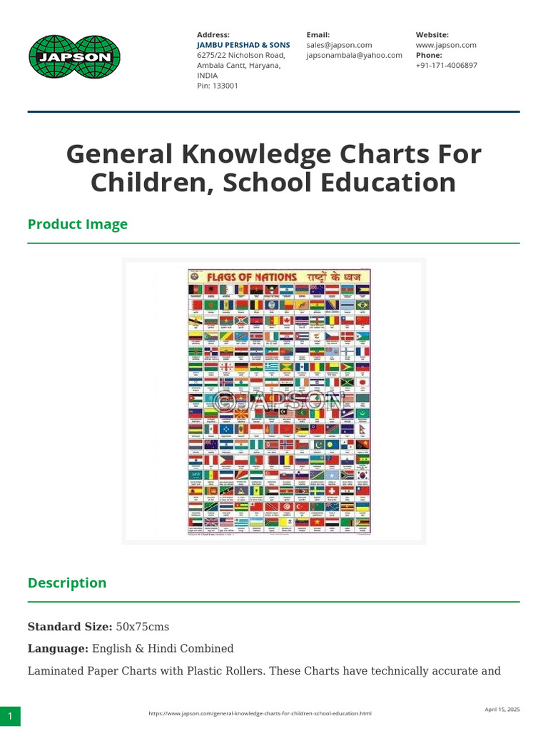 General Knowledge Charts for Schools | PDF