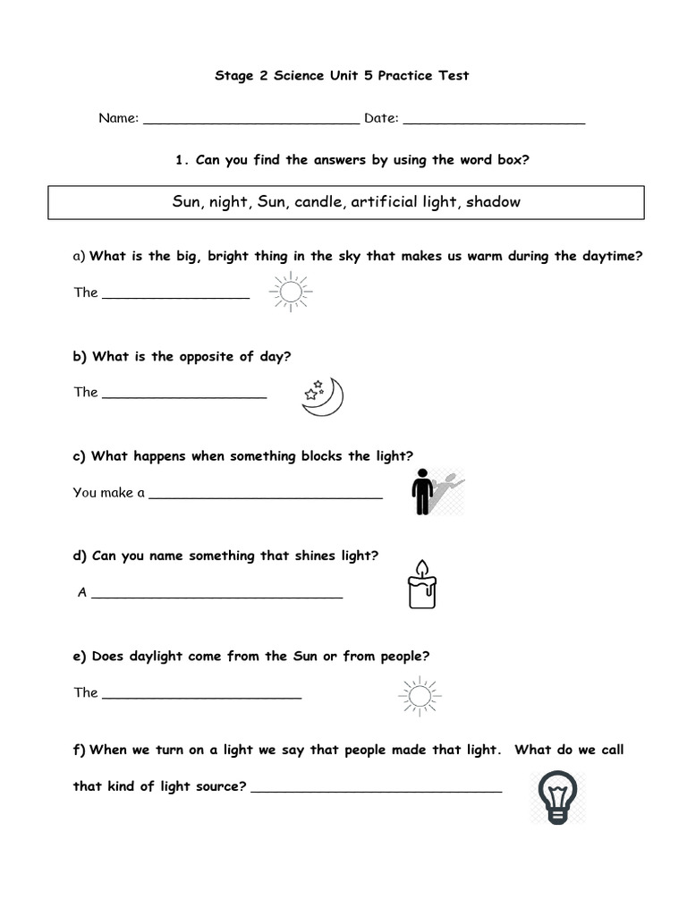 Stage 2 Science Light and Shadow Test | PDF | Night | Light