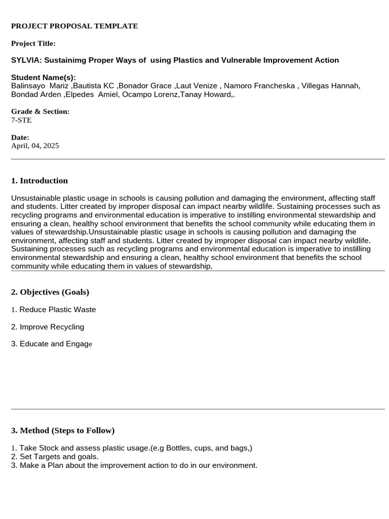 Project Proposal Template for Students | PDF | Recycling | Waste Management