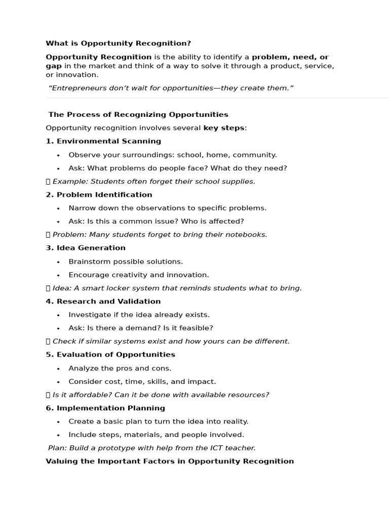 Understanding Opportunity Recognition | PDF | Innovation | Creativity