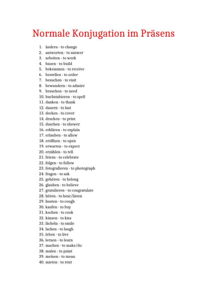 German Regular Verbs Conjugation Guide | PDF