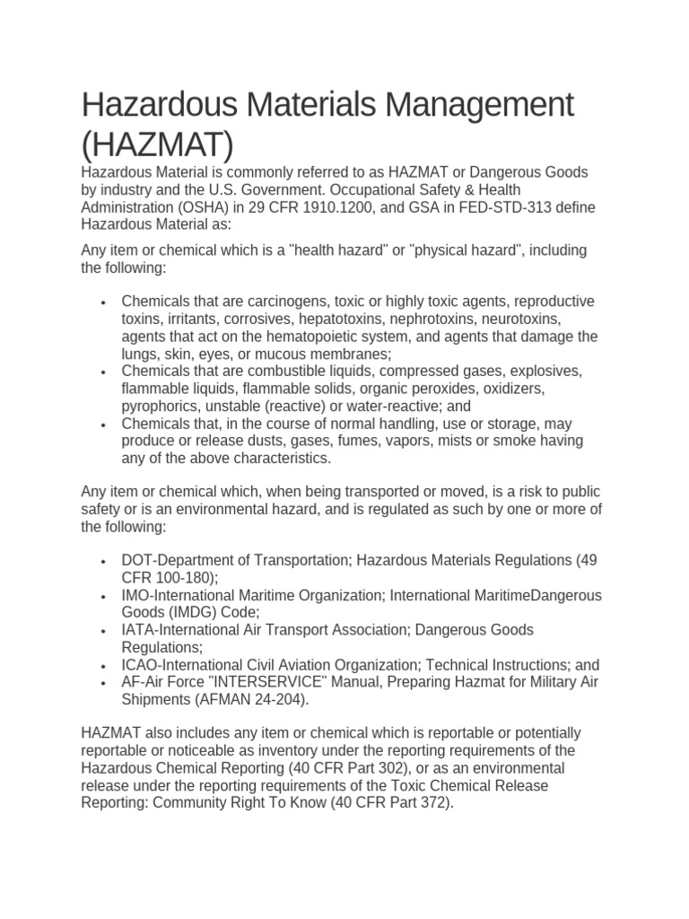 HAZMAT Hazardous Materials Management | PDF | Dangerous Goods | Pollution