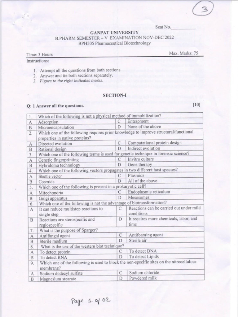 Universityexam Biotechnology Papers. | PDF