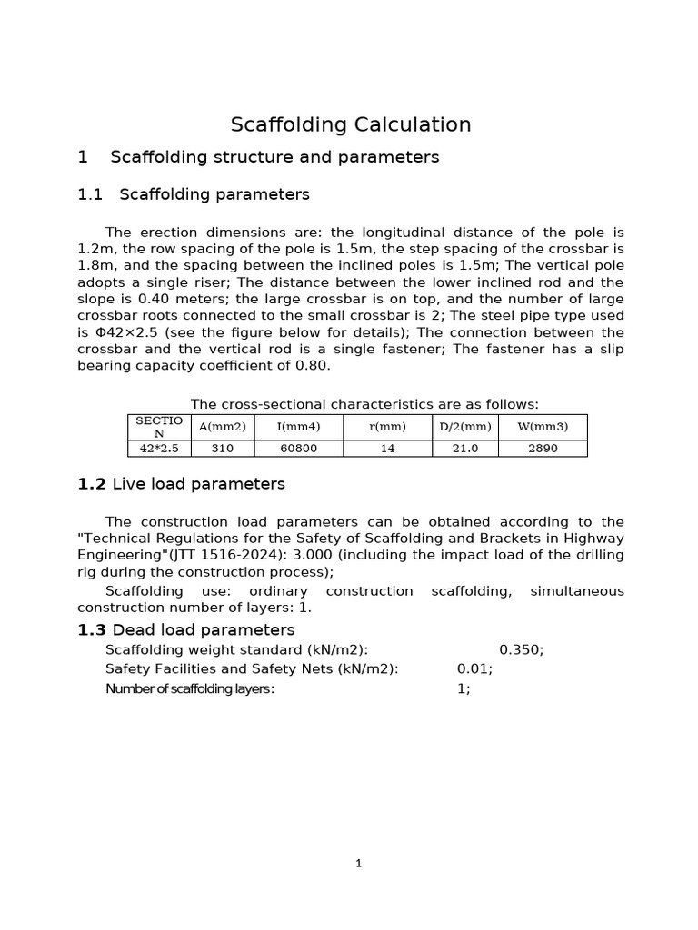 Scaffolding Calculation and Parameters | PDF | Bending | Scaffolding