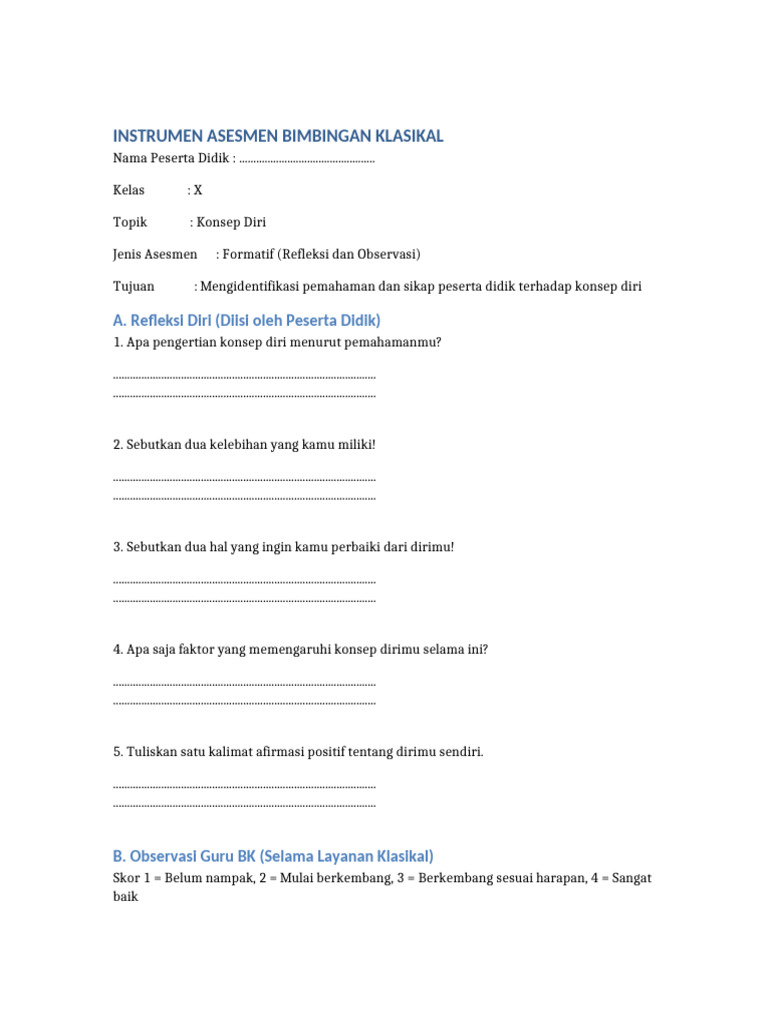 Instrumen Asesmen Konsep Diri | PDF