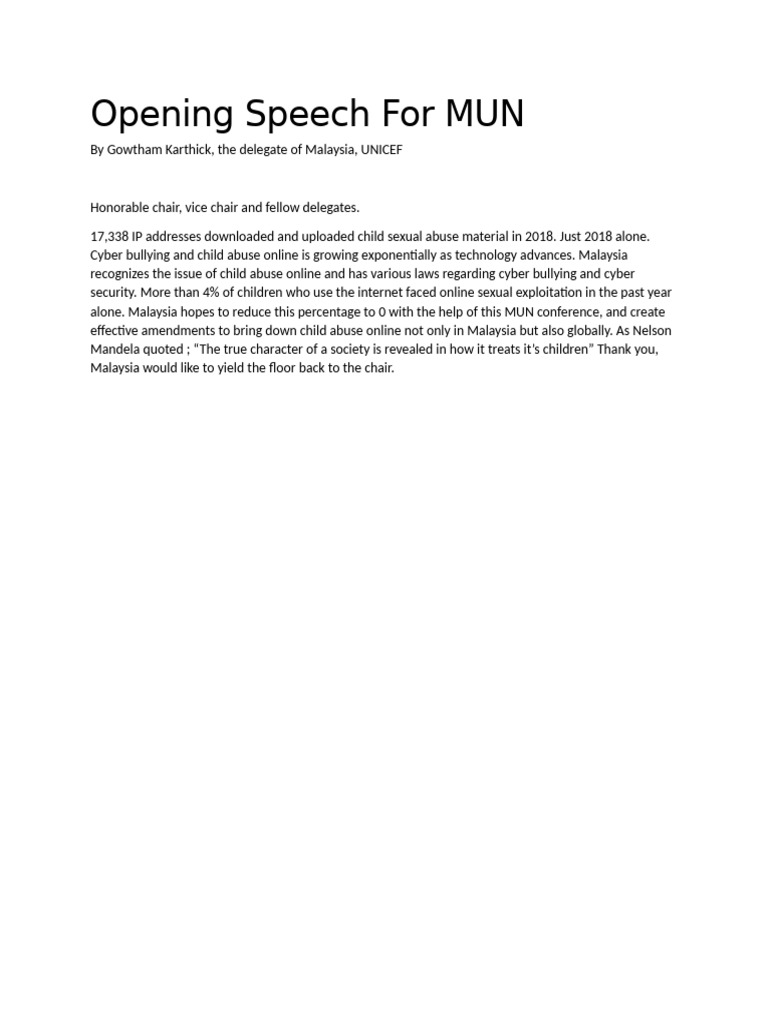 Opening Speech For MUN | PDF